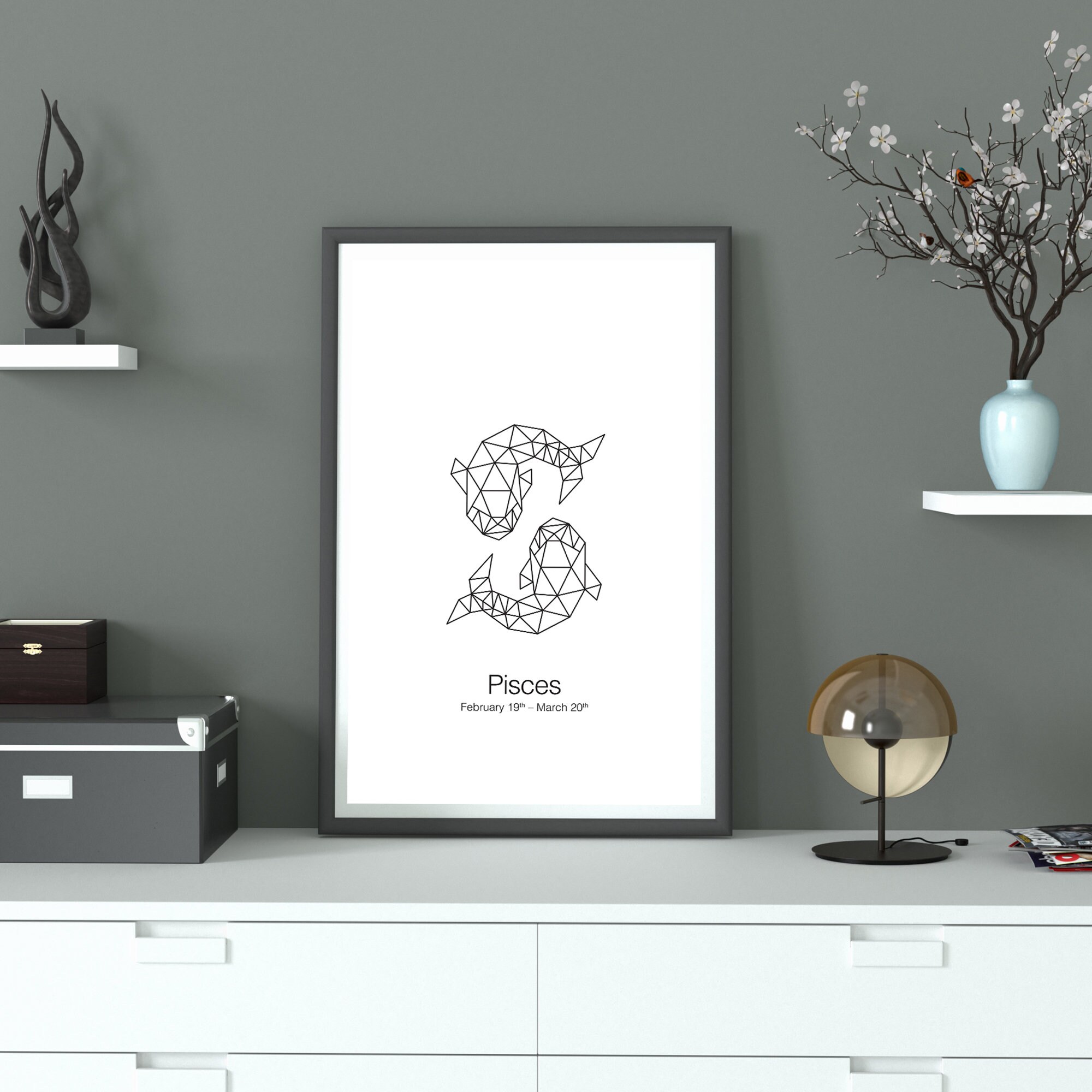 Pisces Geometric Art Print Horoscope Home Decor Zodiac Sign - Etsy