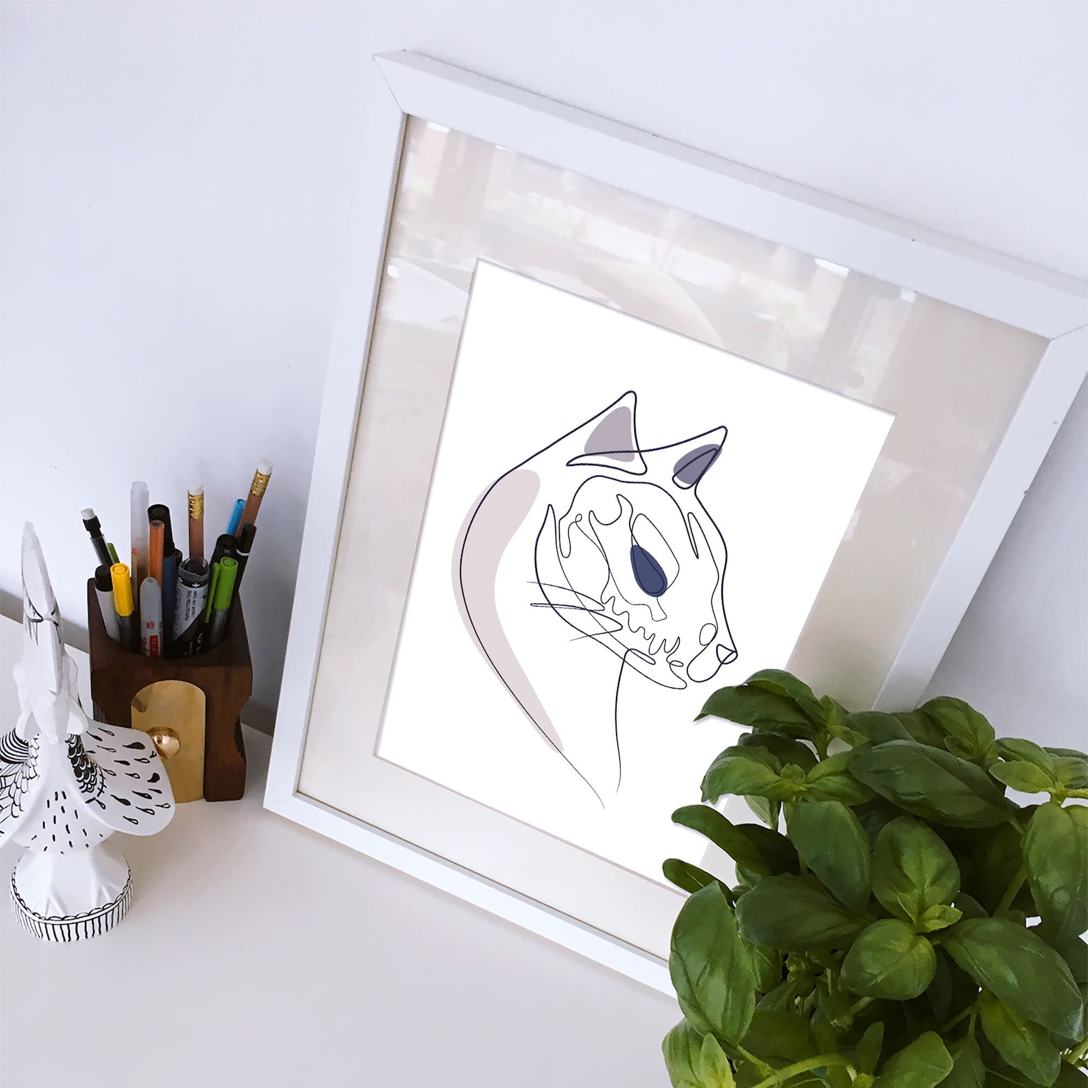Abstract Cat Skull Line Art Wall Decor Minimalist One Line - Etsy