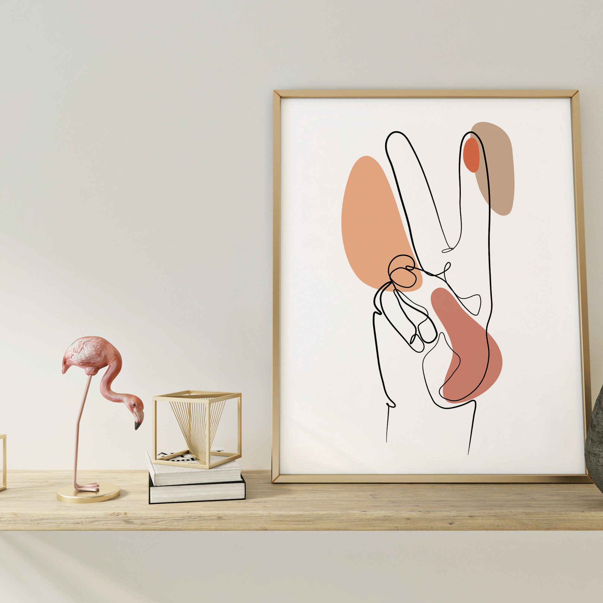 Abstract Peace Hand Sign Line Drawing Wall Art, One Line Minimalist ...