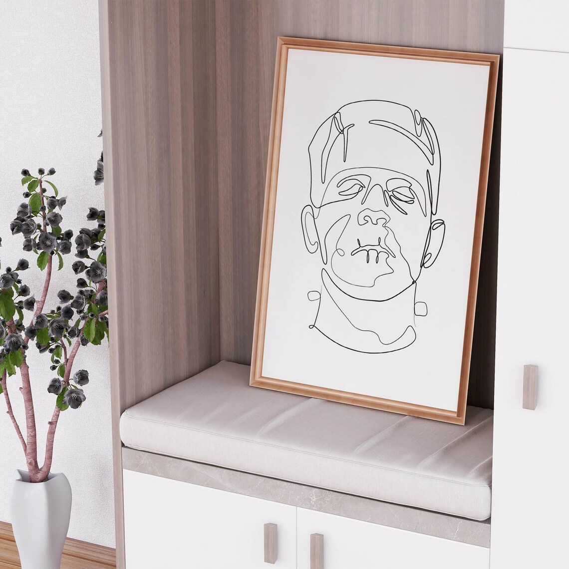 Frankenstein Line Art Print – Minimalist Halloween Decor (digital ...