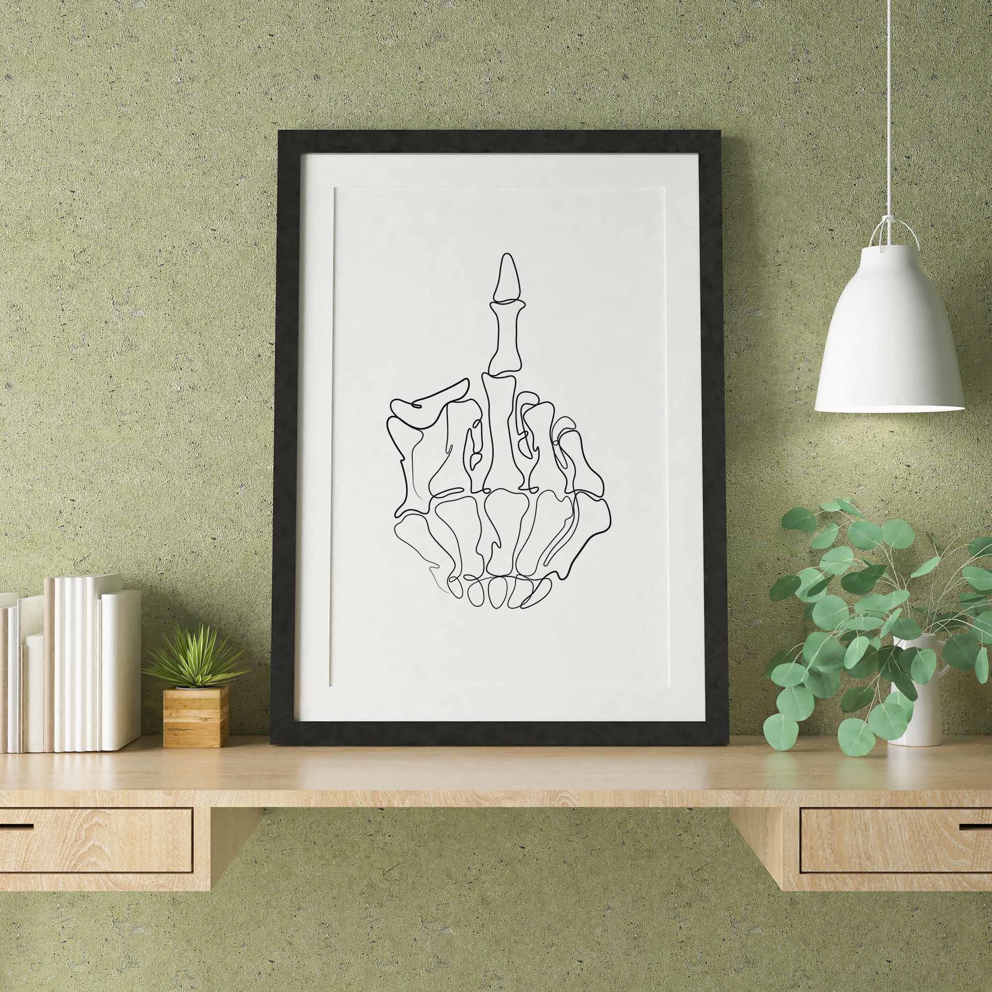 Abstract Middle Finger Skeleton Hand Line Art Wall Decor Minimalist One ...