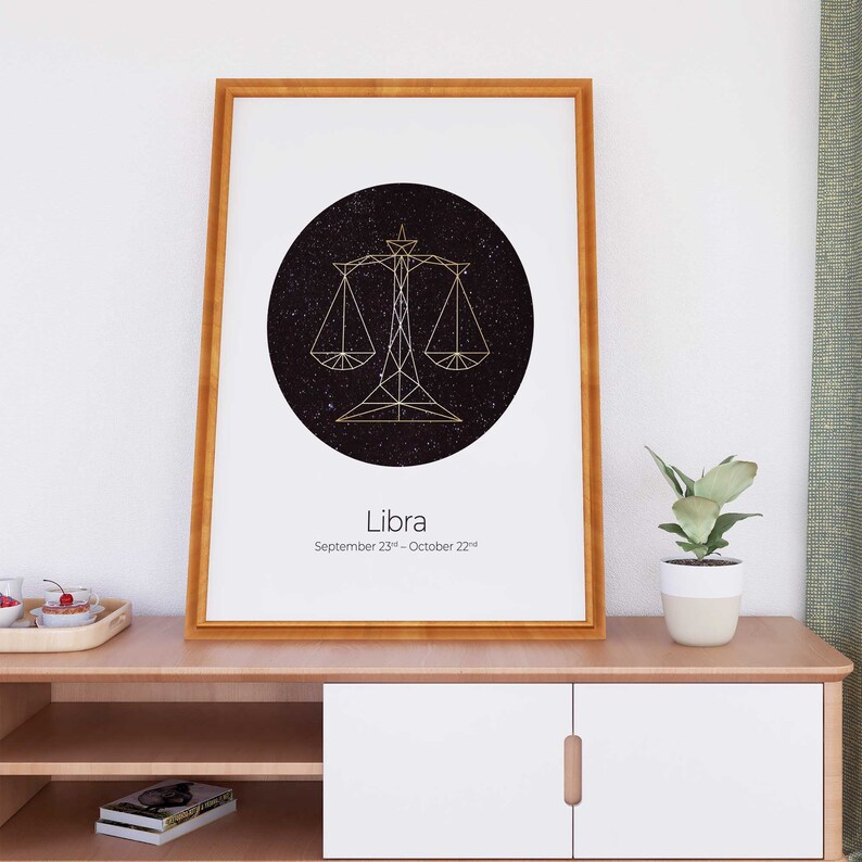 Libra Zodiac Art Print, Geometric Line Astrology Poster (digital ...
