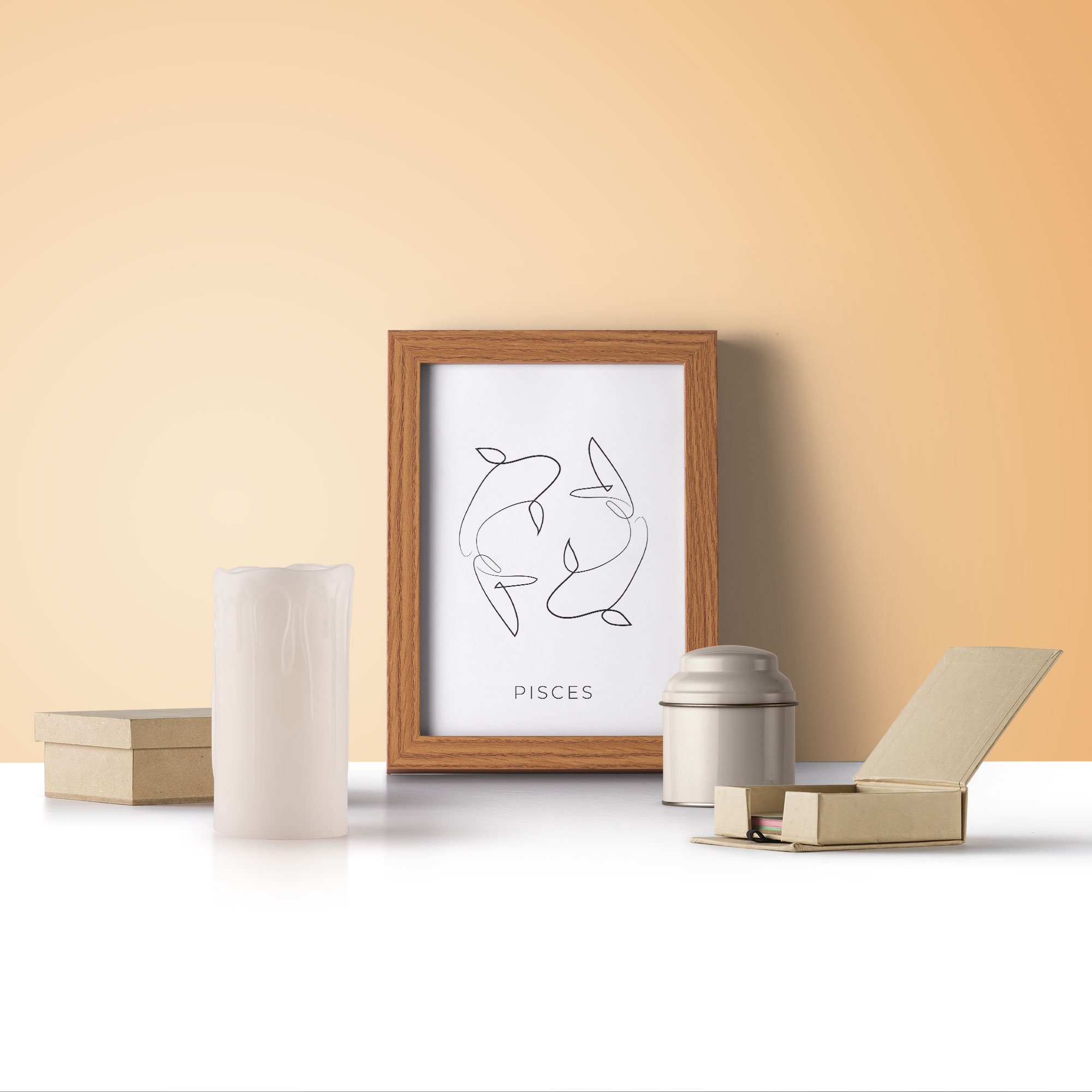 Abstract Pisces Line Art Drawing, Horoscope Wall Art, Zodiac Sign ...