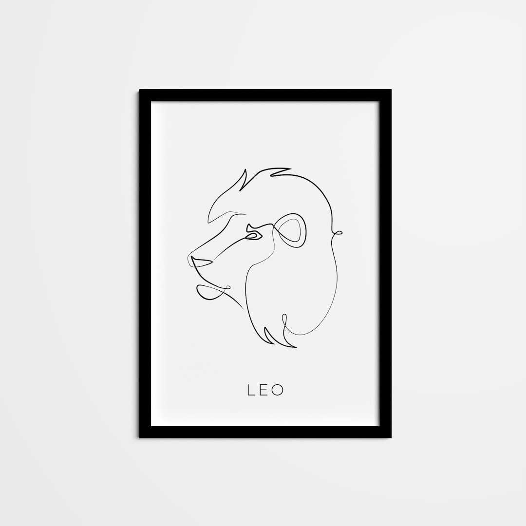 Abstract Leo Line Art Drawing, Horoscope Wall Art, Zodiac Sign ...