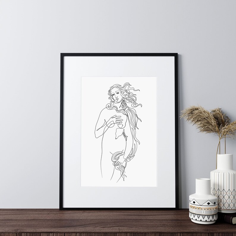 The Birth of Venus Line Drawing Greek Goddess Minimal One - Etsy