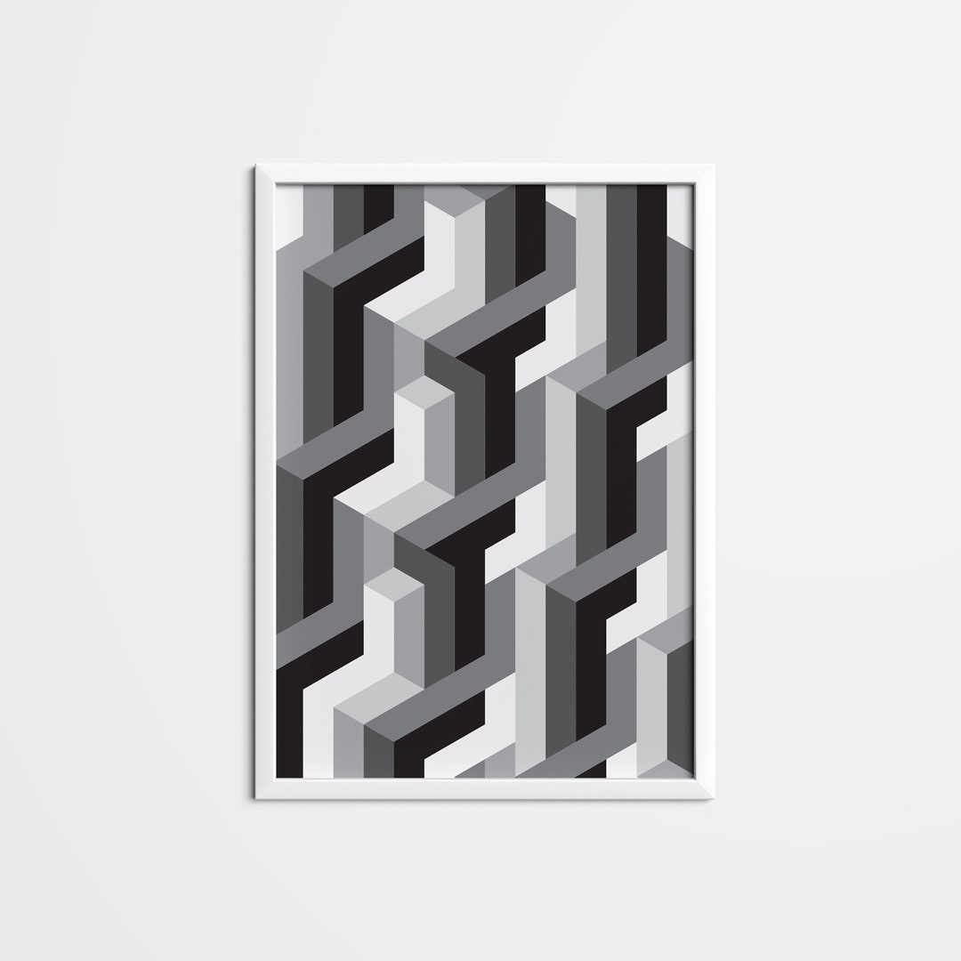 Monochromatic Isometric Pattern, Geometric Wall Art, Geometry Wall Art ...