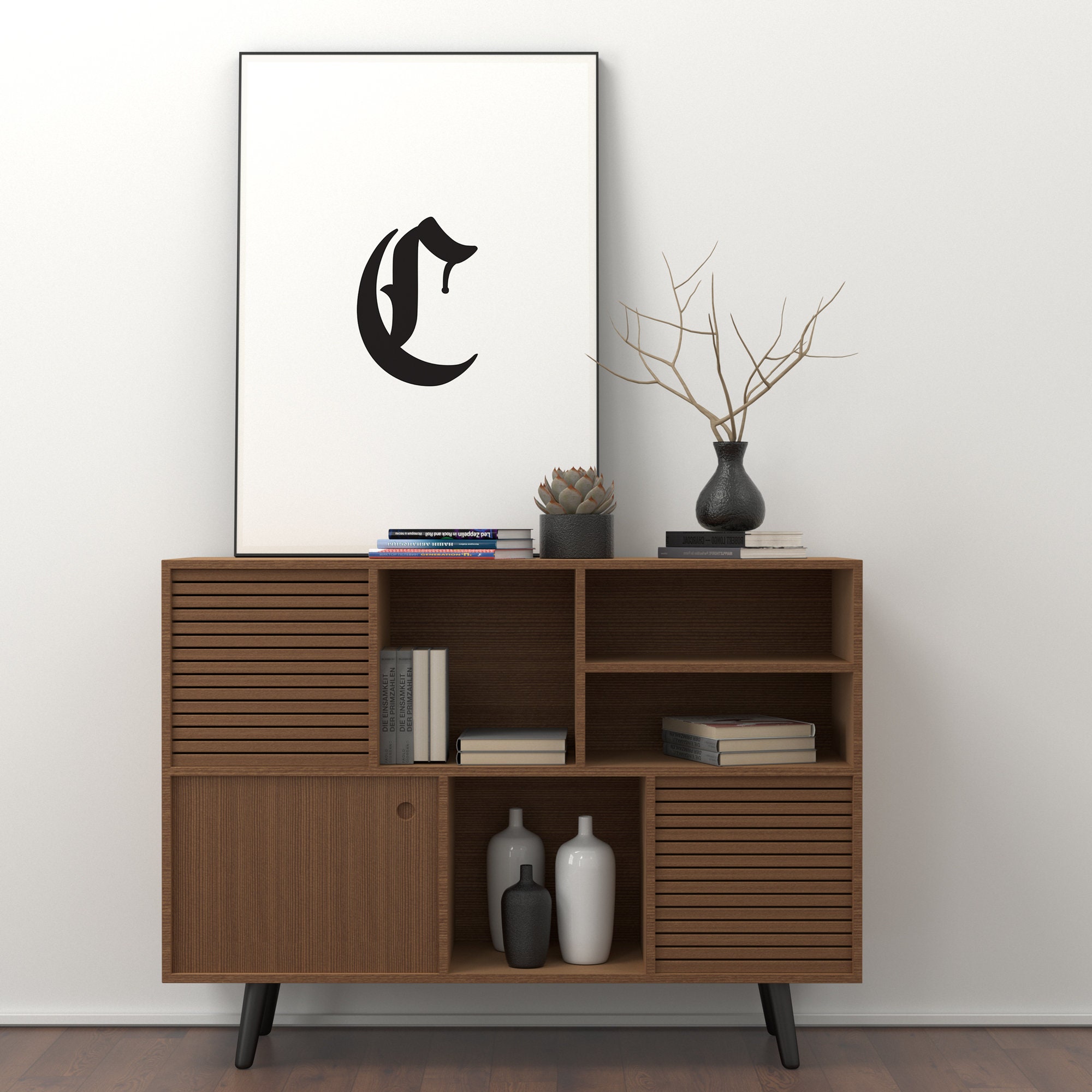 Letter C Blackletter Monogram Print, Initial Wall Art (digital Download ...
