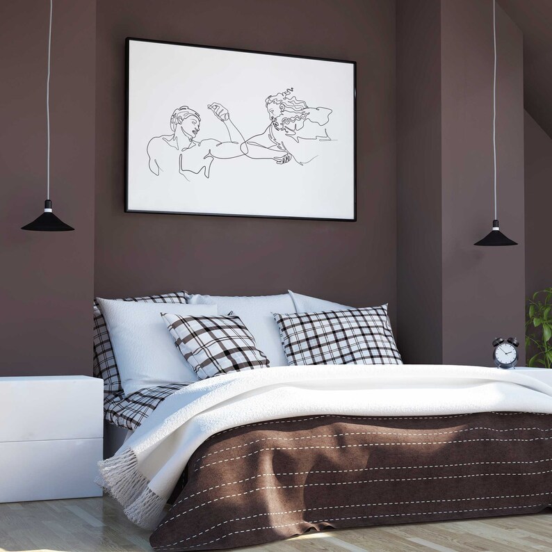 Abstract Birth of Adam One Line Drawing Poster Michelangelo - Etsy