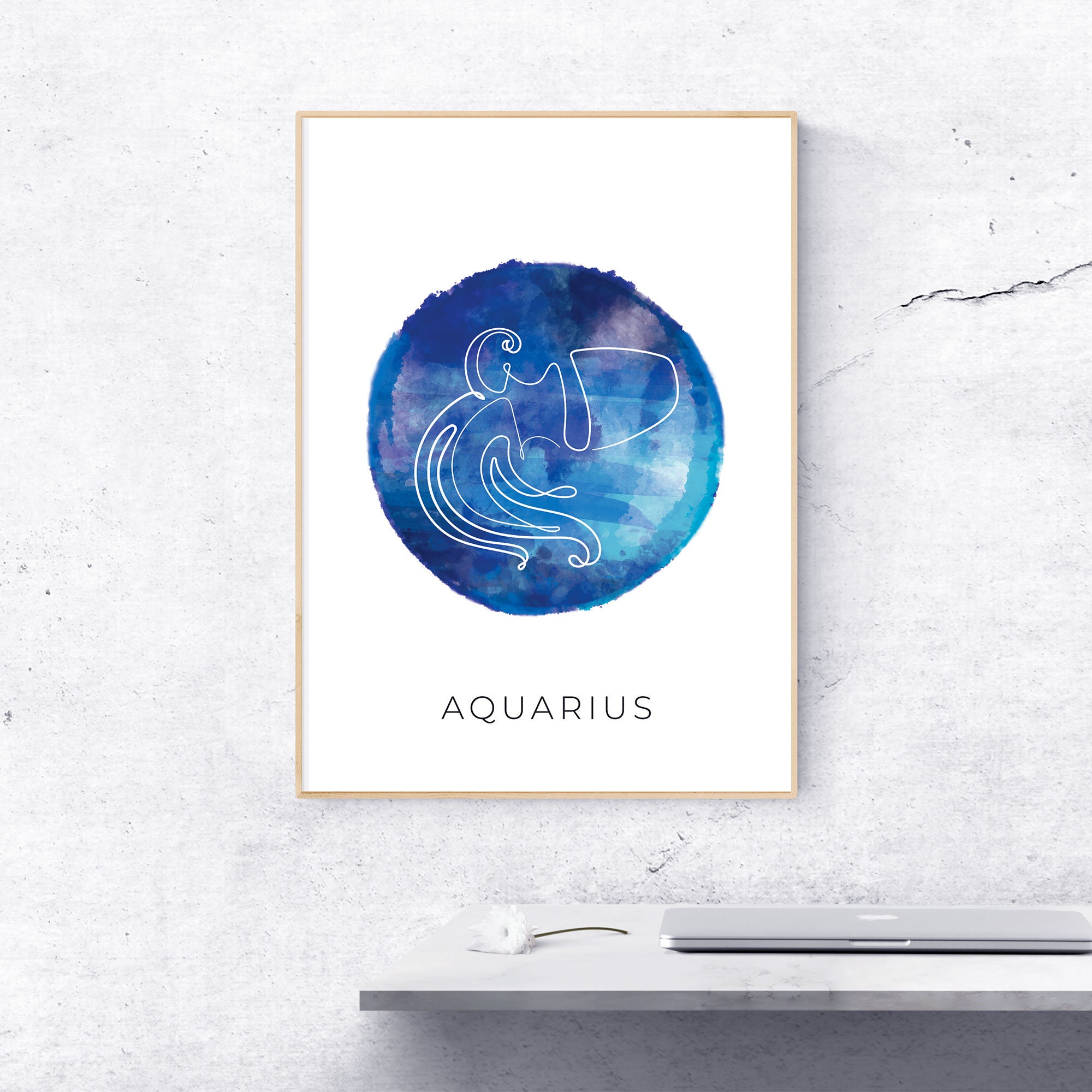 Abstract Aquarius Line Art Drawing, Horoscope Wall Art, Zodiac Sign ...