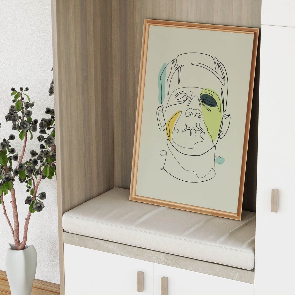 Abstract Frankenstein Line Art Wall Decor — Minimalist One Line Wall ...