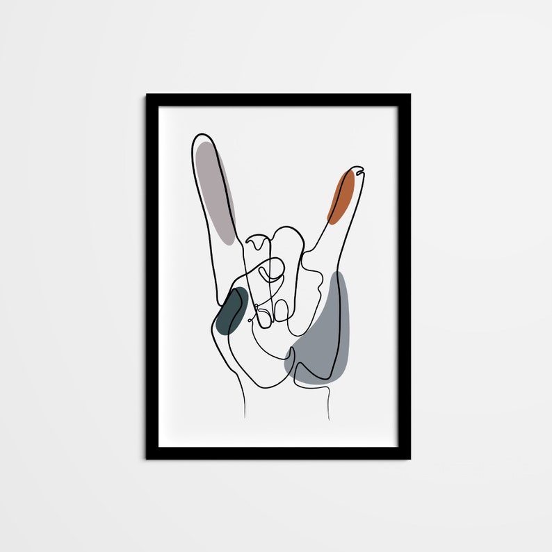 Abstract Rock on Hand Line Drawing Wall Art, One Line Minimalist Wall ...