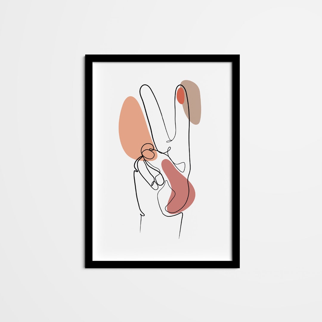 Abstract Peace Hand Sign Line Drawing Wall Art, One Line Minimalist ...