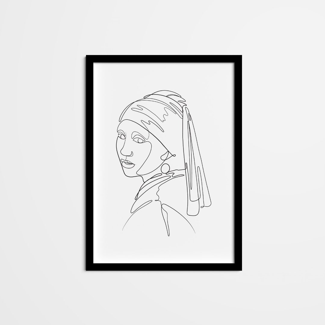 Abstract The Girl with the Pearl Earrings Line Drawing - Etsy Italia
