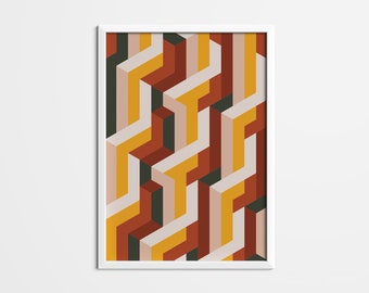 Monochromatic Isometric Pattern Geometric Wall Art Geometry | Etsy