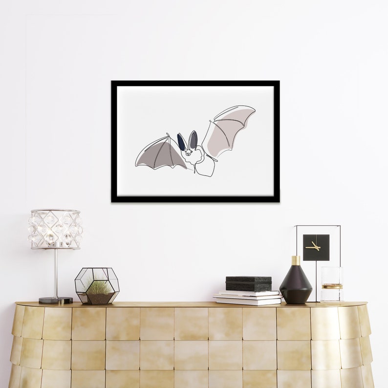 Abstract Flying Bat Line Drawing Wall Art, One Line Minimalist Home ...