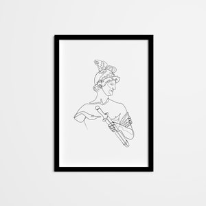 Abstract Hermes Line Drawing, Greek God Mythology Minimal One Line Wall ...