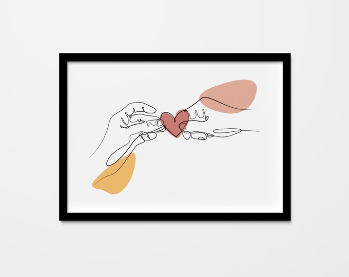 Abstract Hands Line Drawing, Wall Art Print, Minimalist Artwork, Black ...