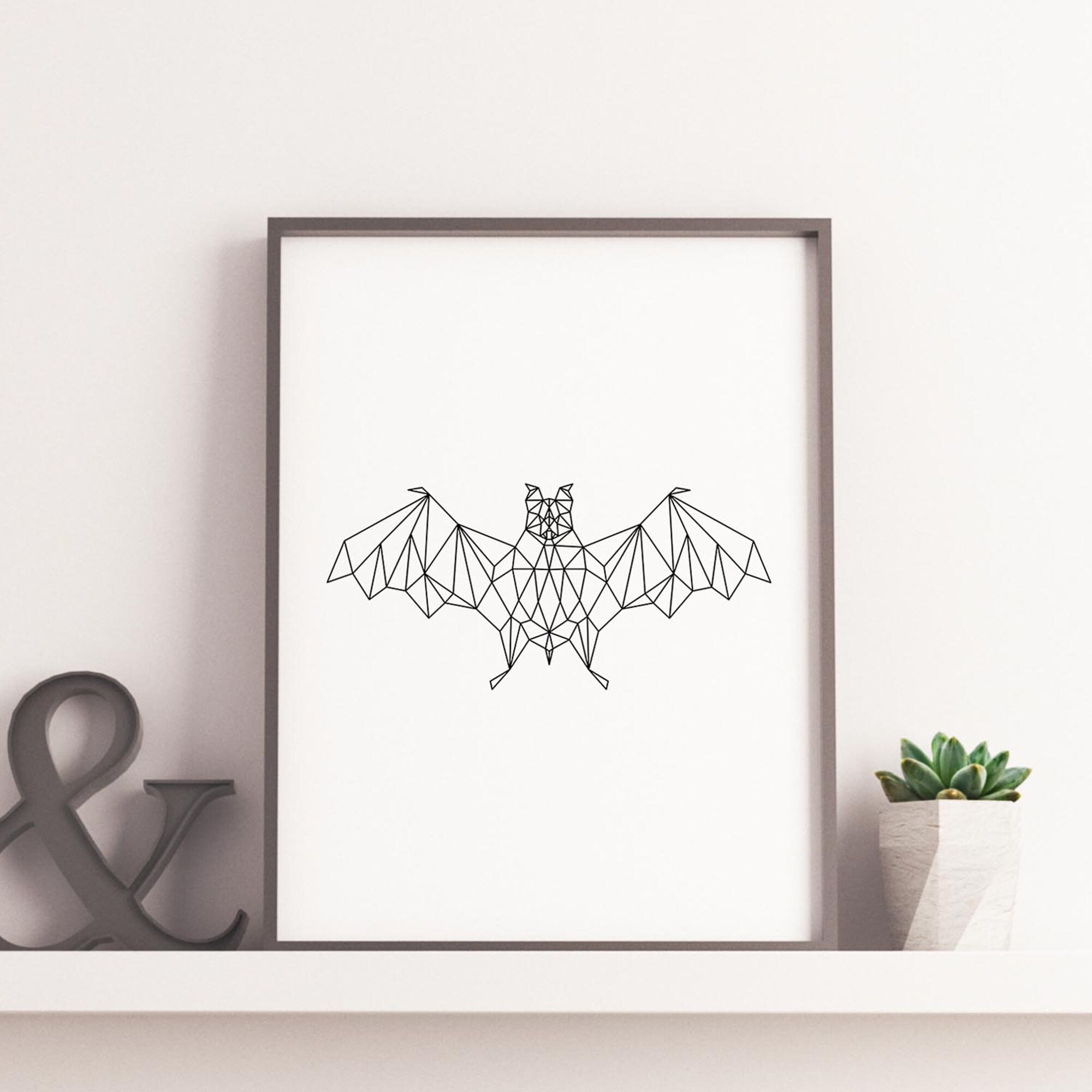 Geometric Open Wings Bat Wall Art, Minimalist Bat Wall Decor, Outline ...