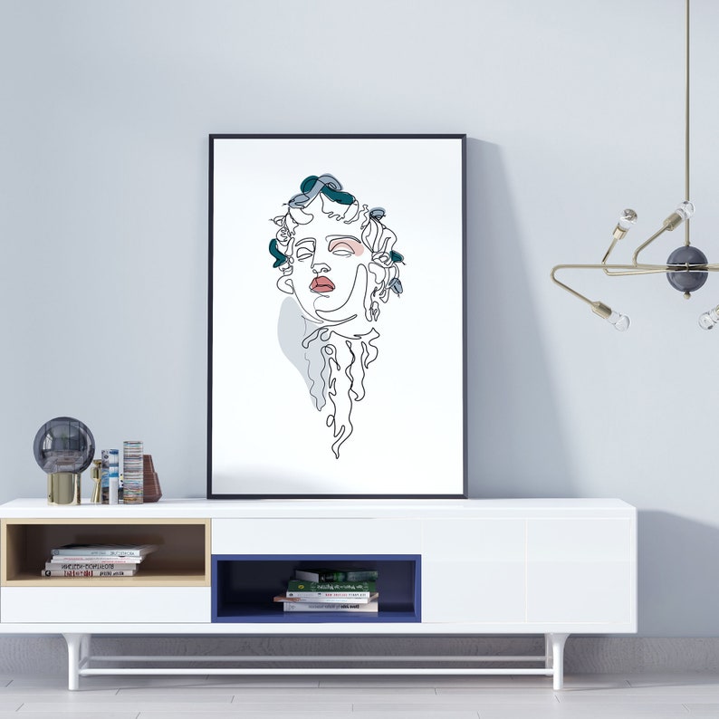 Abstract Medusa Head Line Drawing, Greek Mythology Minimal One Line ...