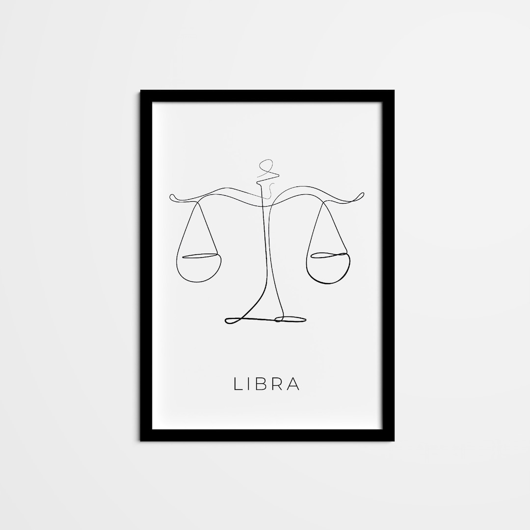 Abstract Libra Line Art Drawing, Horoscope Wall Art, Zodiac Sign ...