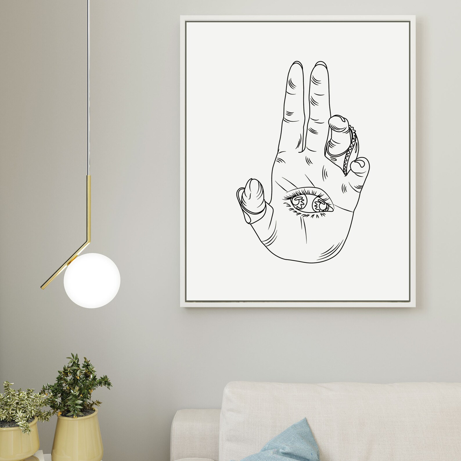 Abstract Wiccan All-seeing Eye in Hands Line Drawing Wall Art, Witchy ...