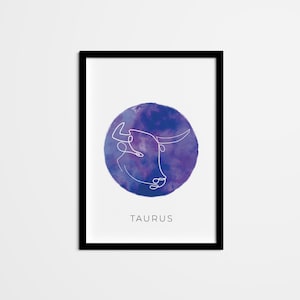 Abstract Taurus Line Art Drawing, Horoscope Wall Art, Zodiac Sign ...