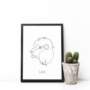 Abstract Leo Line Art Drawing, Horoscope Wall Art, Zodiac Sign ...