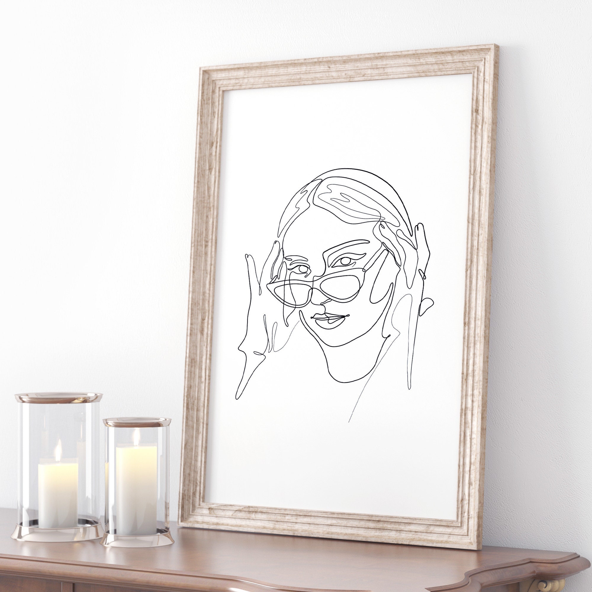 Abstract Line Drawing Woman Body Art Print Face Silhouette Wall Poster ...