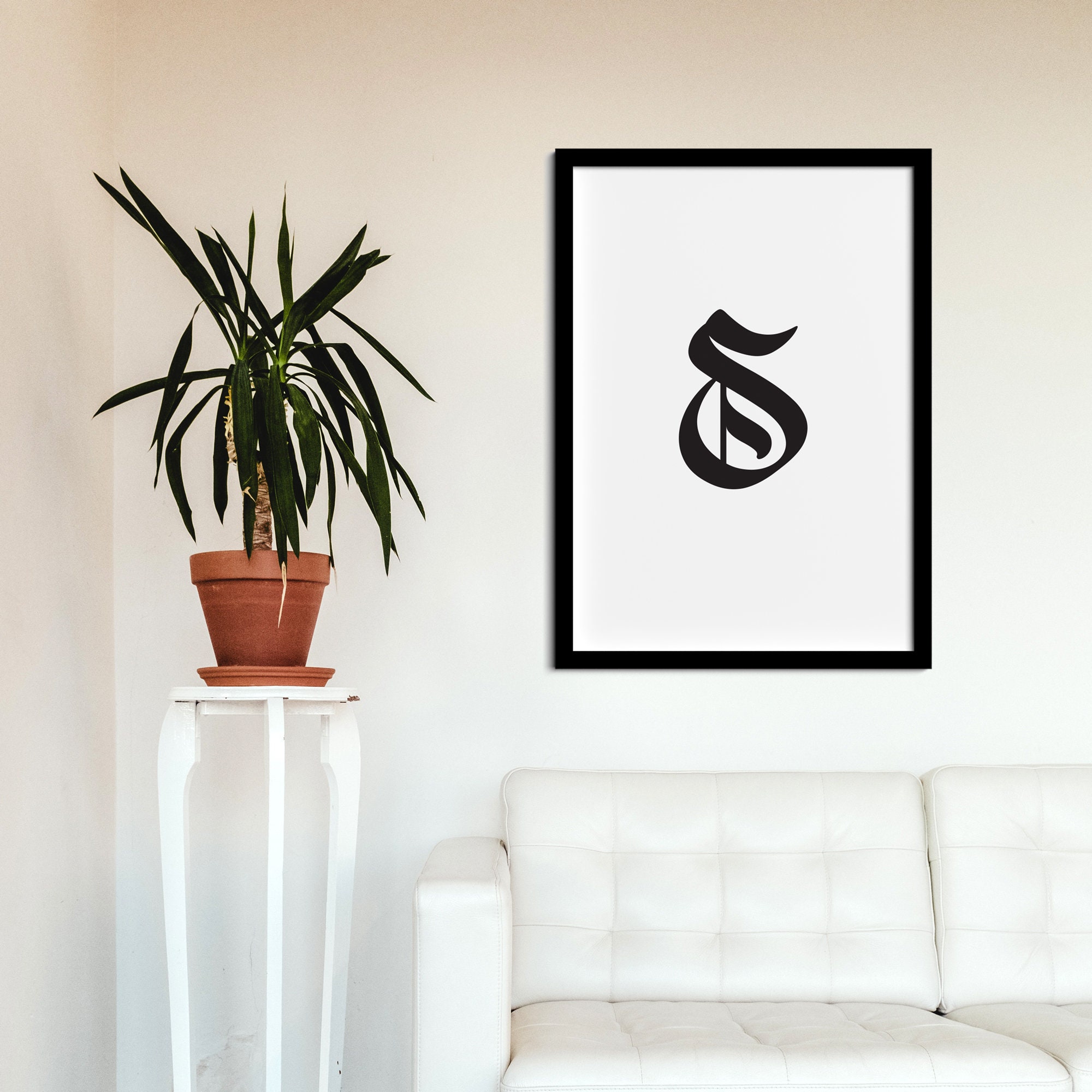 Alphabet Letter S Monogram Initial Wall Art, Minimalist Typography Wall ...