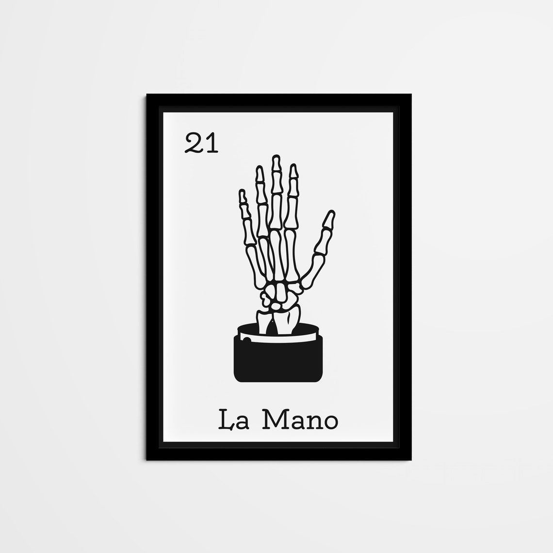 La Mano Mexican Loteria Art Print, Black and White Bingo Decor (digital ...