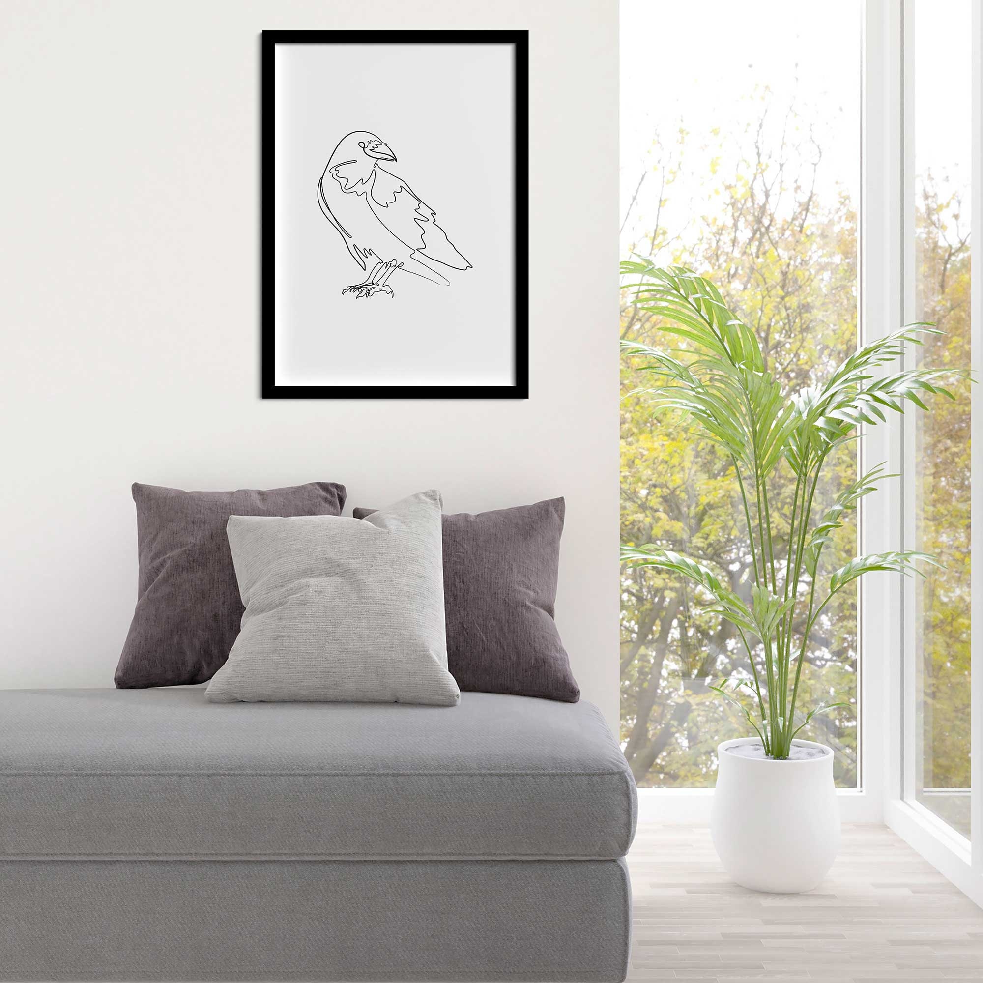 Abstract Crow Line Drawing Wall Art, One Line Minimalist Home Decor ...