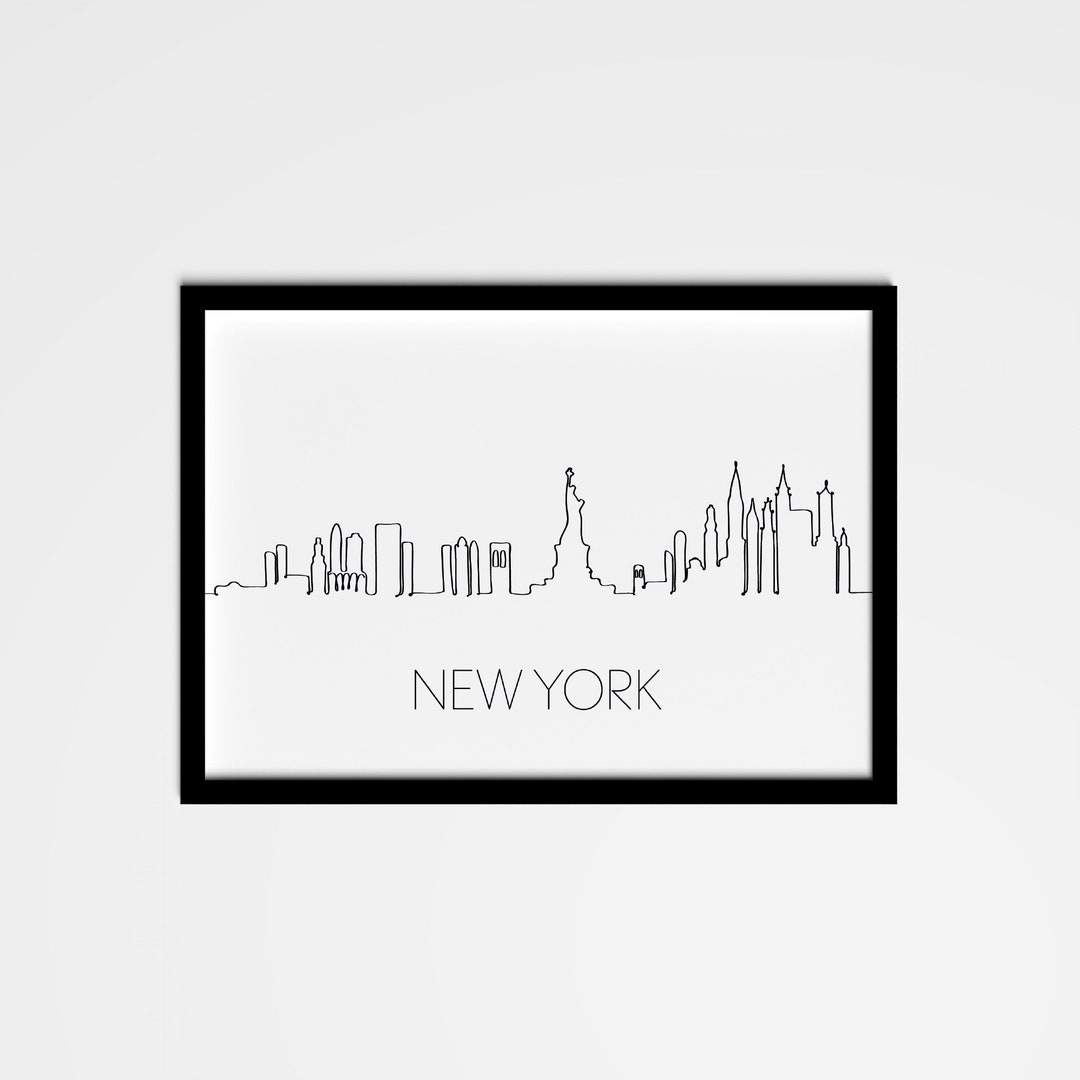 Abstract New York Skyline Line Art Wall Gallery Poster, Black & White ...