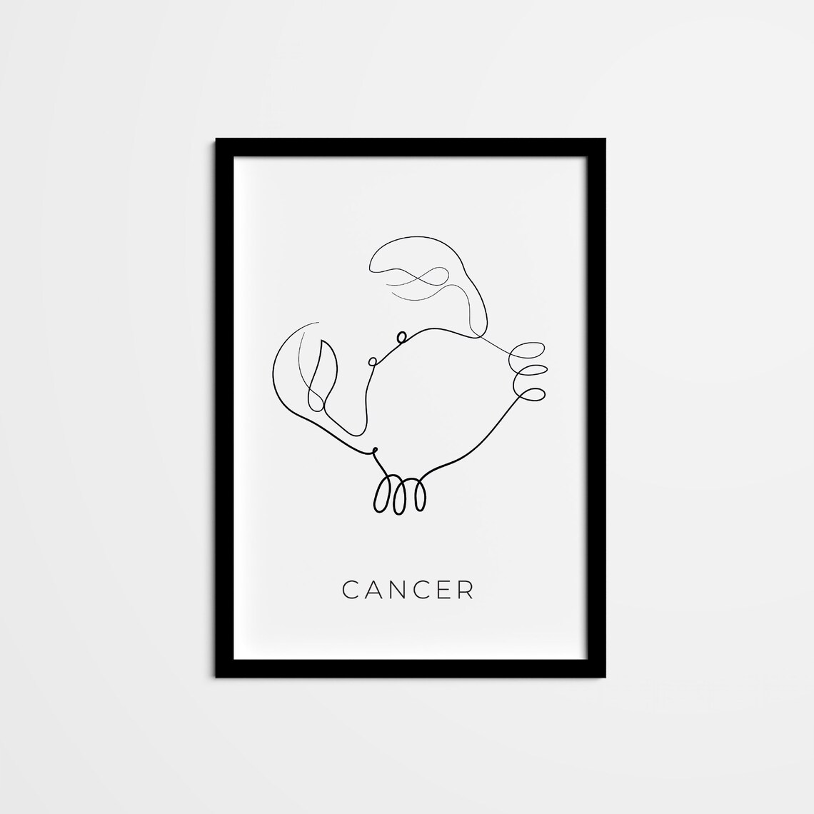 Abstract Cancer Line Art Drawing, Horoscope Wall Art, Zodiac Sign ...