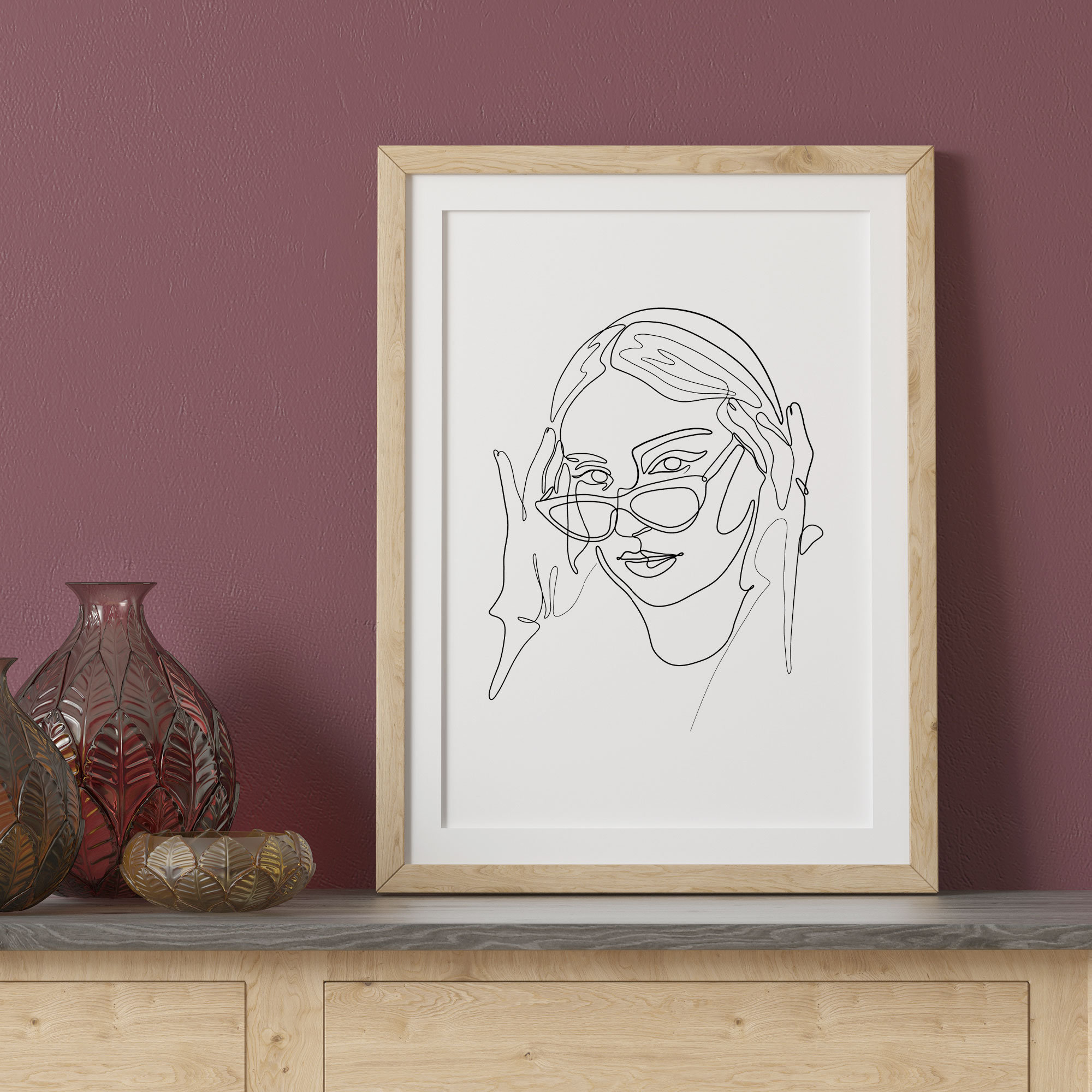 Abstract Line Drawing Woman Body Art Print Face Silhouette Wall Poster ...