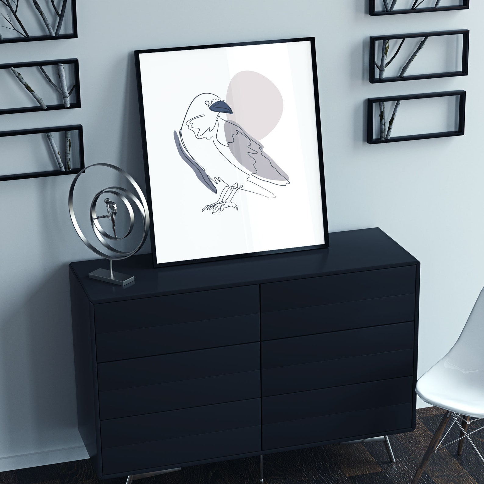 Abstract Crow Line Drawing Wall Art, One Line Minimalist Home Decor ...