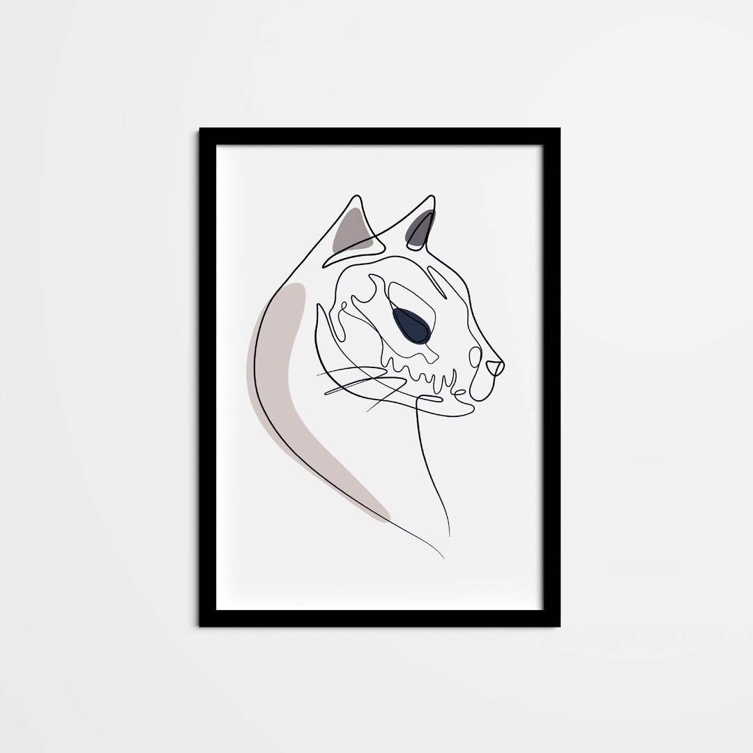 Abstract Cat Skull Line Art Wall Decor — Minimalist One Line Wall Art ...