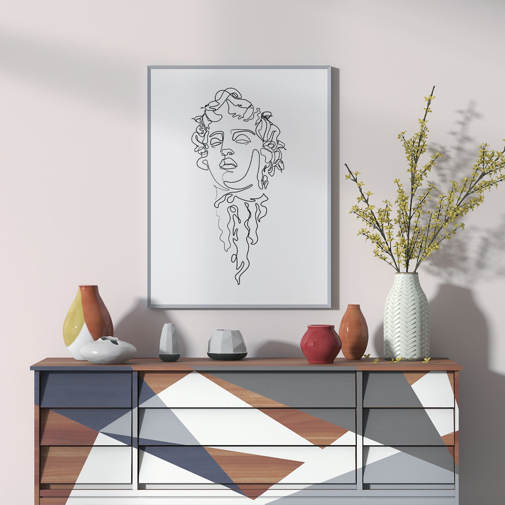 Abstract Medusa Head Line Drawing Greek Mythology Minimal One - Etsy