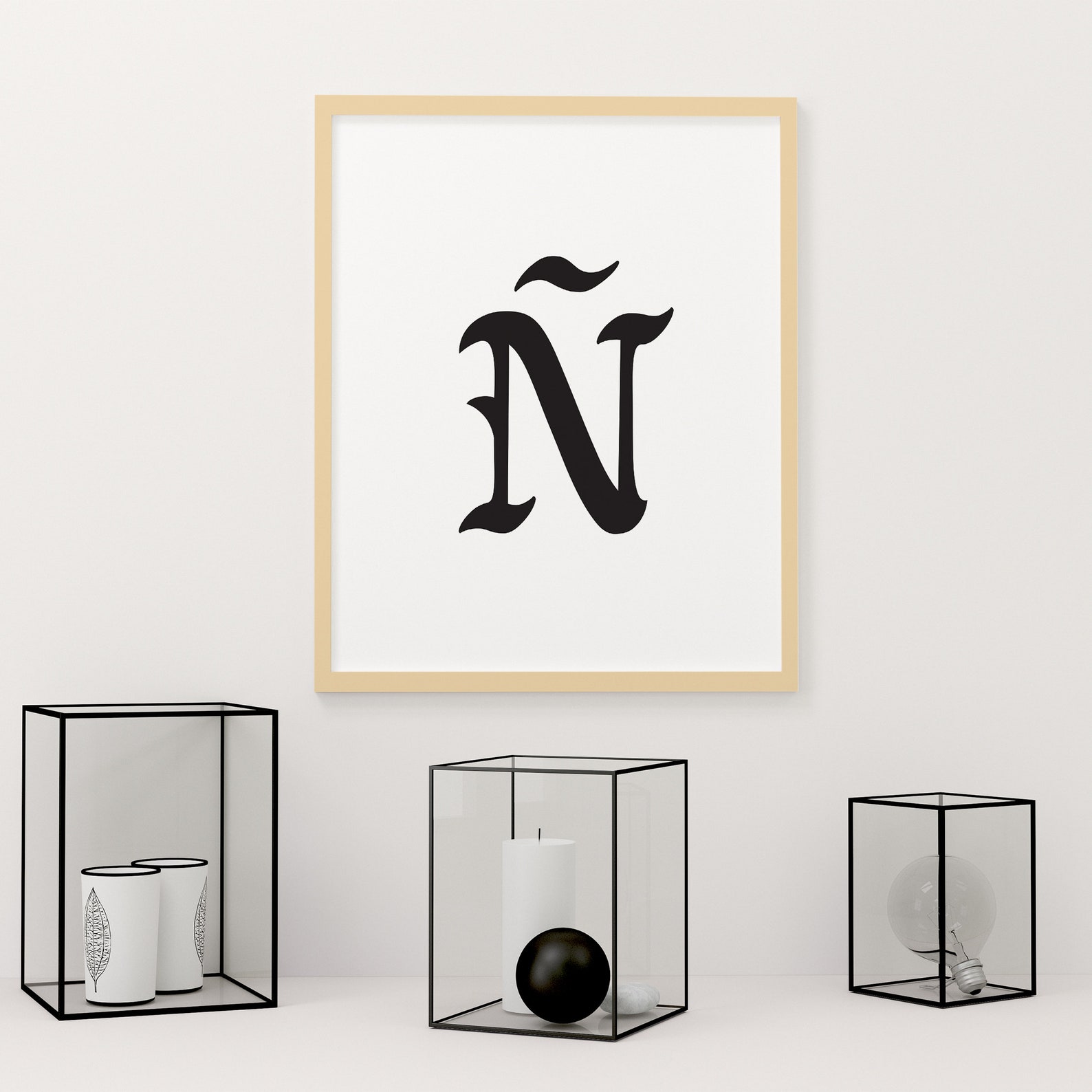 Alphabet Letter Ñ Monogram Initial Wall Art, Minimalist Typography Wall ...