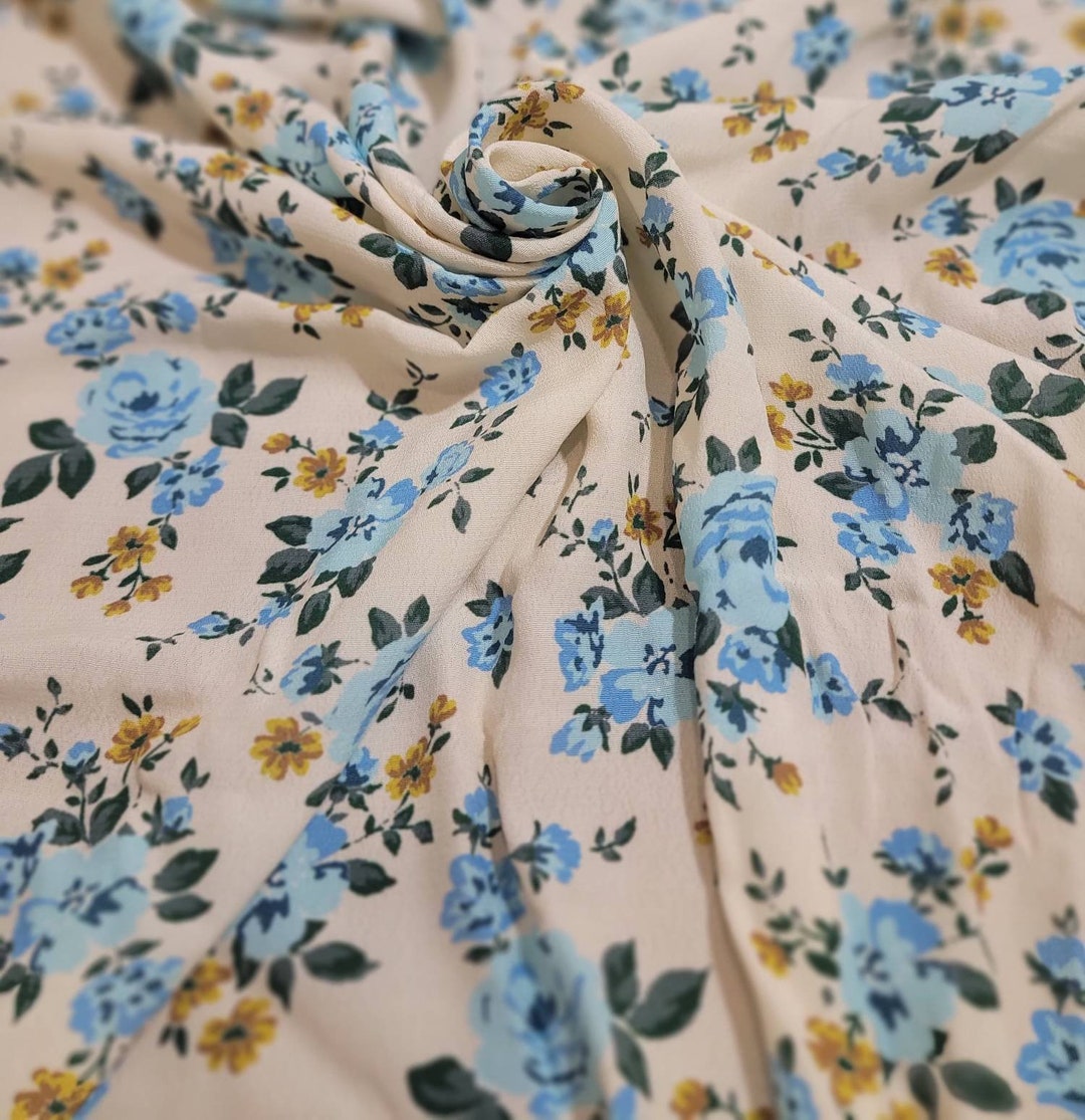 Rayon Crepe, Baby Blue Roses,rayon Prints, 58/60 Inches Wide, Sold by ...