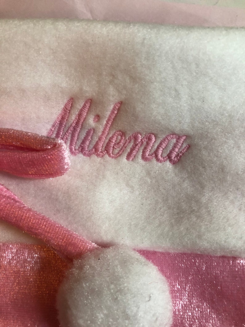 Personalised Embroidered Velvet Feel Plush Baby Pink Stocking With Pom ...