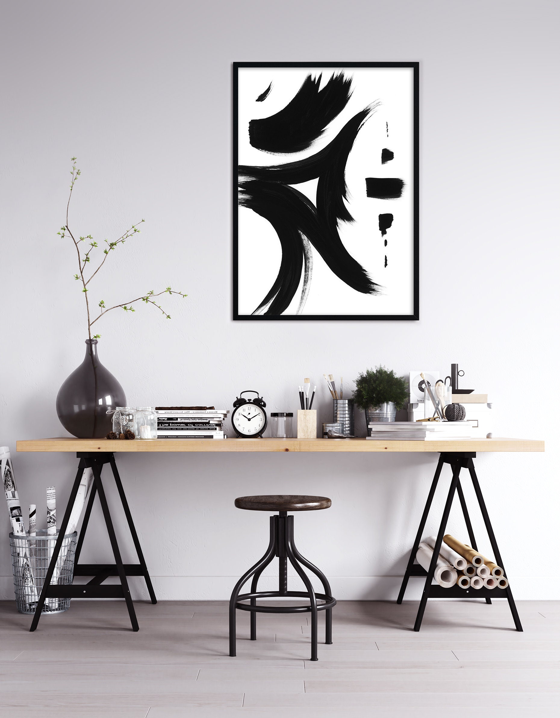 Feng Shui Printable Wall Art, Zen Acrylic Painting, Abstract Brush ...
