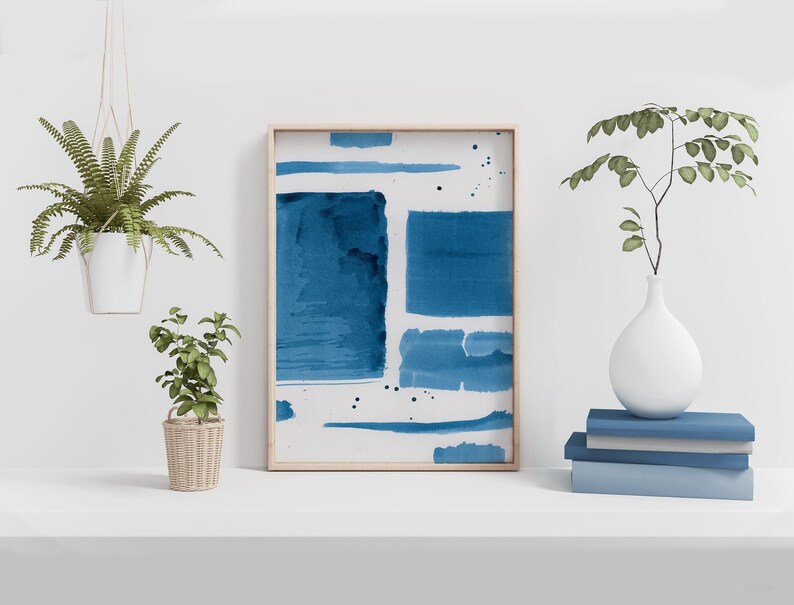 Modern Blue Abstract Art Printable Watercolor Painting - Etsy