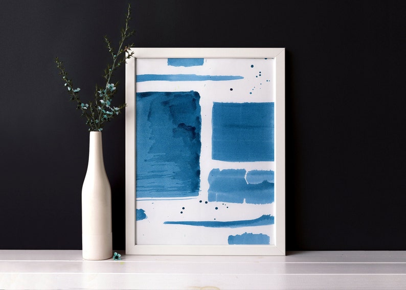 Modern Blue Abstract Art Printable Watercolor Painting - Etsy