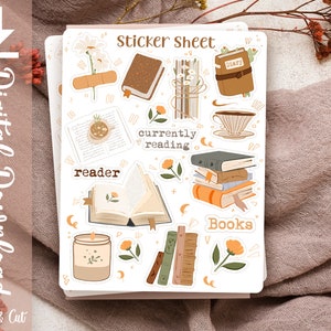 Reading Journal Book Printable Sticker Sheet , Bookish Digital Stickers ...