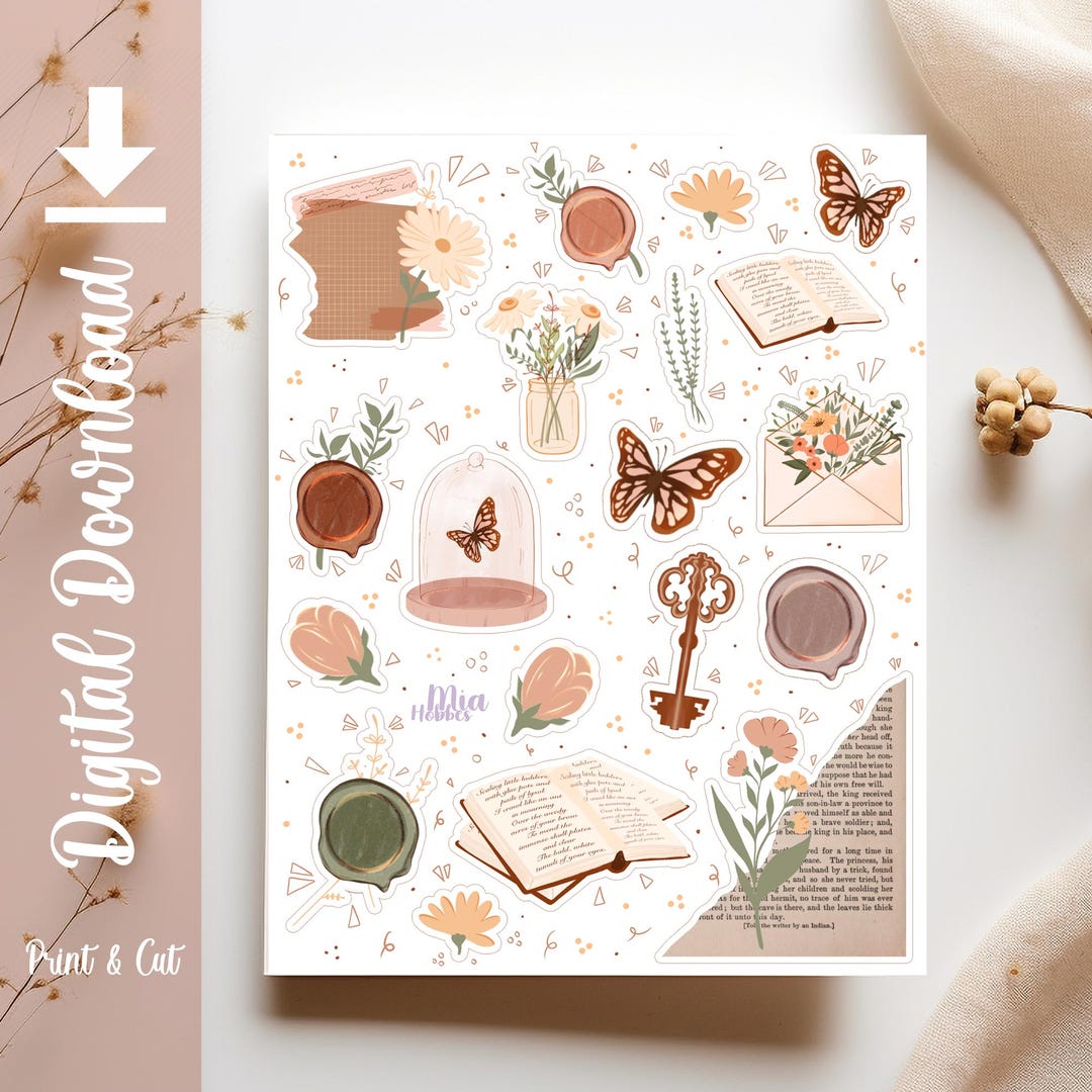 Light Academia Printable Sticker Sheet Light Academia Digital Stickers ...