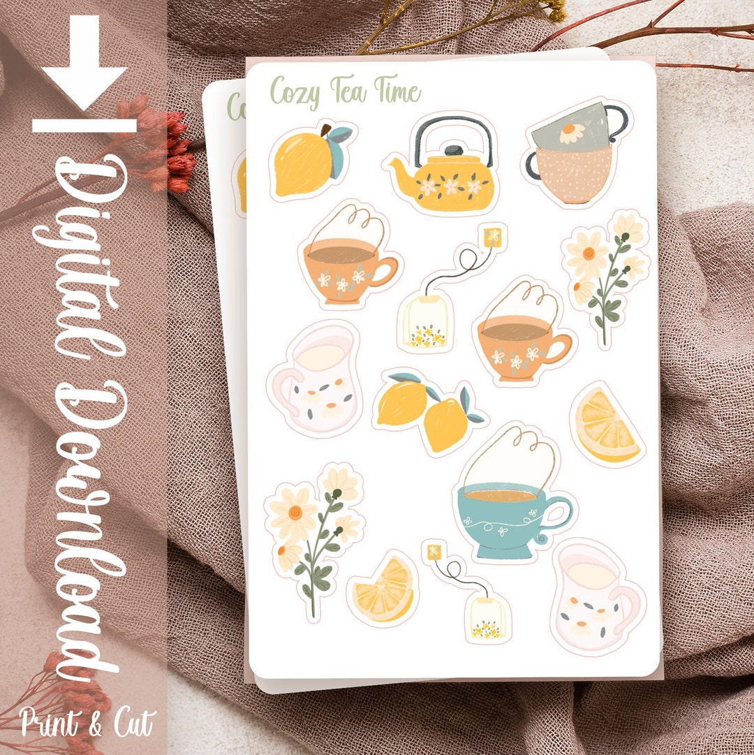 Cozy Tea Party Printable Sticker Sheet Tea Time Digital Sticker by Mia ...