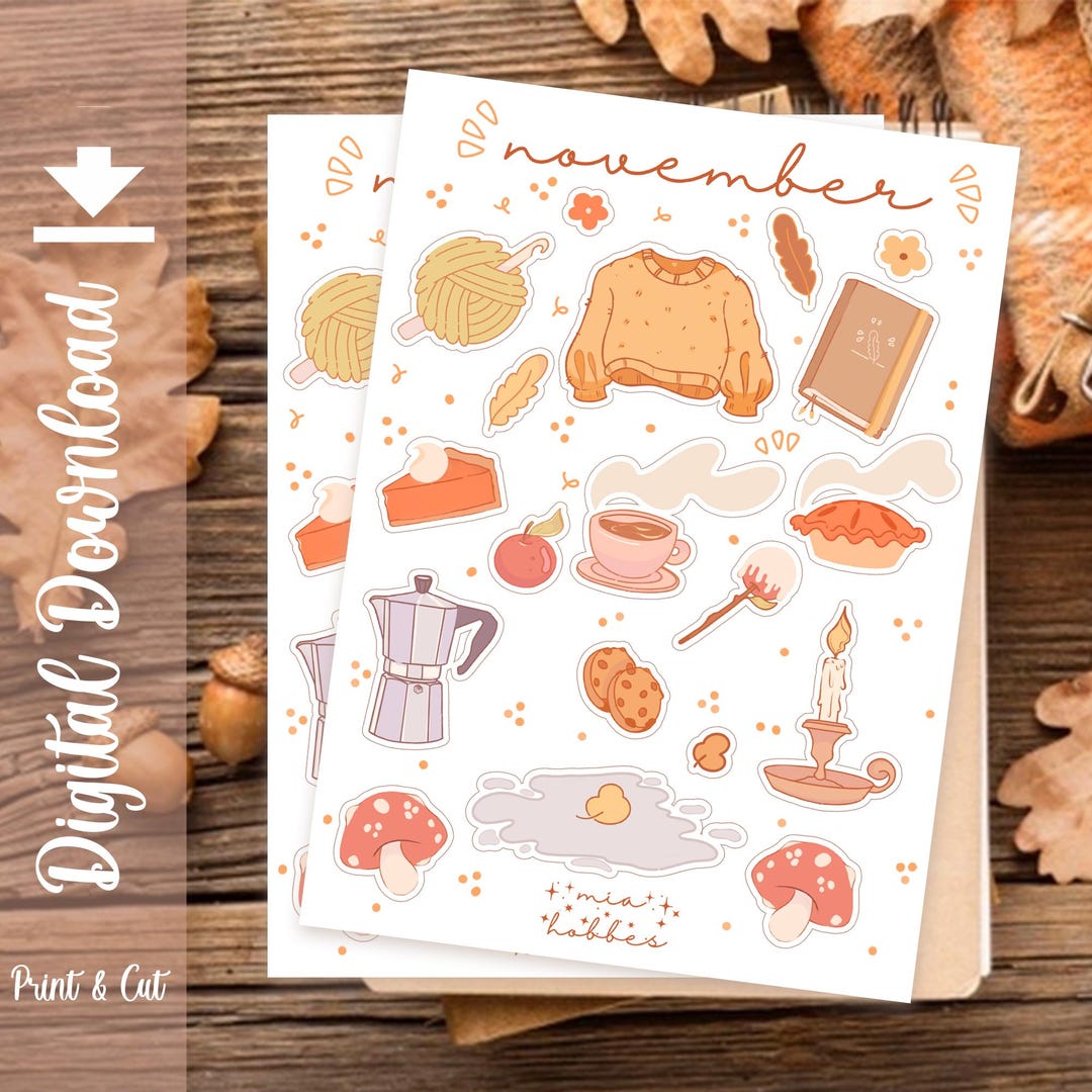 Cozy Fall Printable Sticker Sheet Autumn Digital Stickers for Planners ...