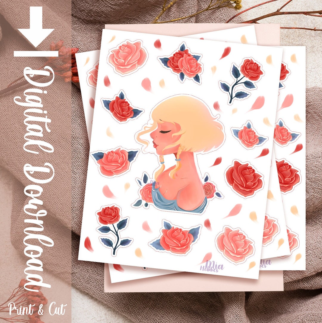 PRINTABLE Roses Sticker Sheet, Rose Sticker Sheet, Planner Stickers ...