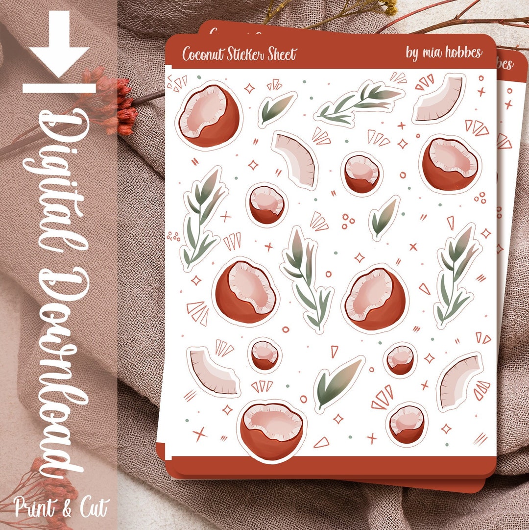 Coconut Printable Sticker Sheet Summer Printable Planner Stickers by ...
