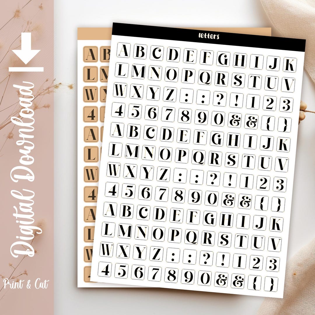 Printable Alphabet Letter Sticker Sheet in Kraft Paper Planners and ...